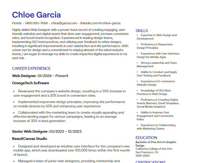 5 Web Designer CV Examples [+ Free Templates]