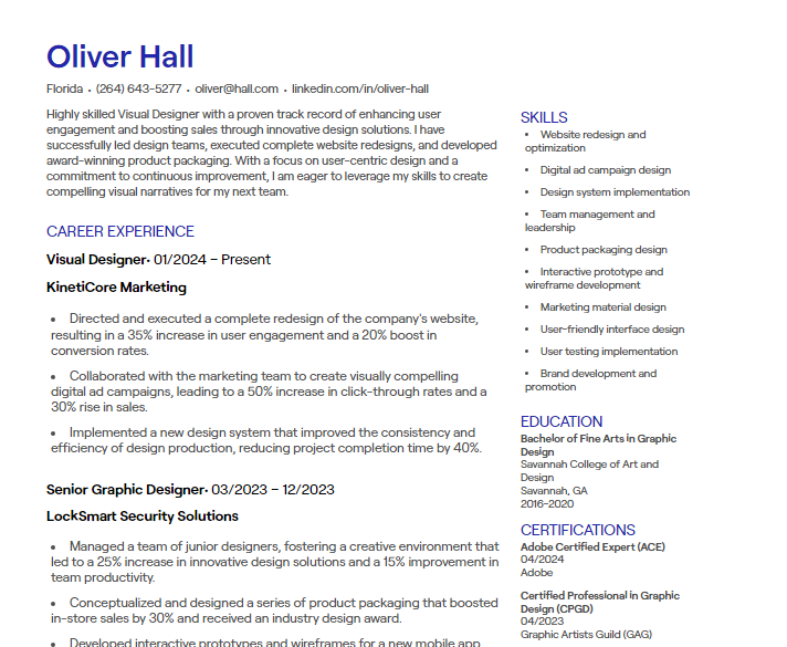 1 Visual Designer CV Examples [+ Free Templates]