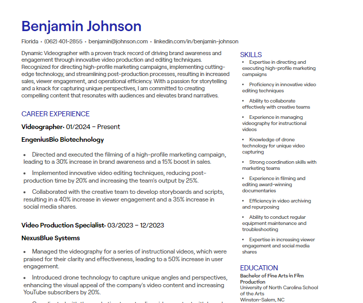 6 Videographer CV Examples [+ Free Templates]