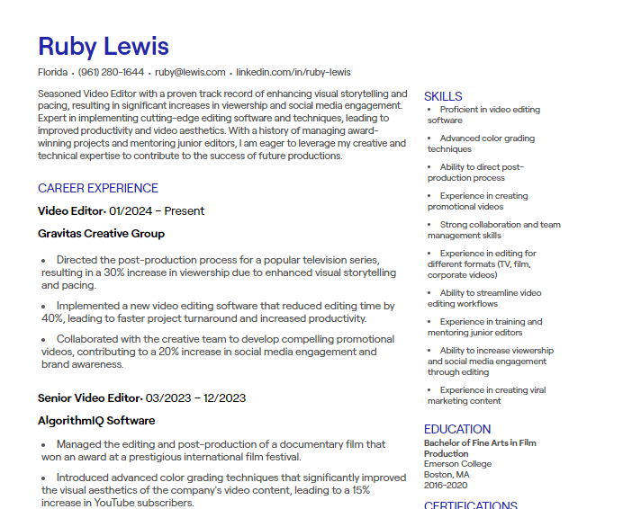 7 Video Editor CV Examples [+ Free Templates]