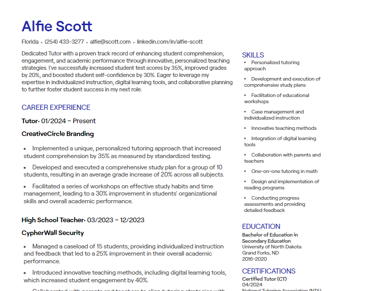 1 Tutor CV Examples [+ Free Templates]