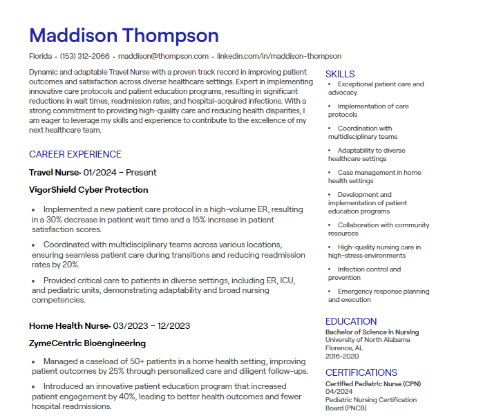 1 Travel Nurse CV Examples [+ Free Templates]
