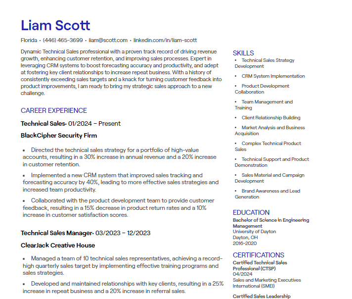 2 Technical Sales CV Examples [+ Free Templates]