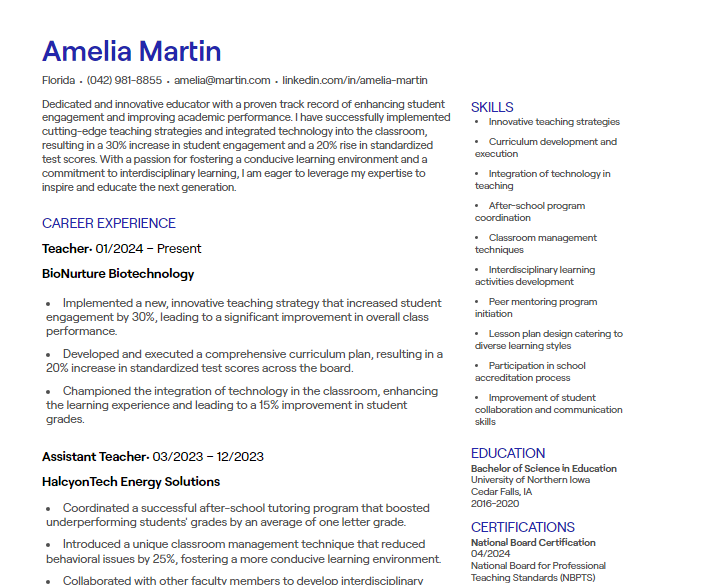 19 Teacher CV Examples [+ Free Templates]