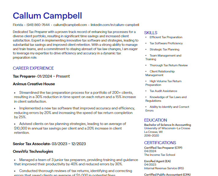 5 Tax Preparer CV Examples [+ Free Templates]