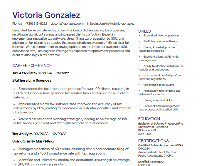1 Tax Associate CV Examples [+ Free Templates]