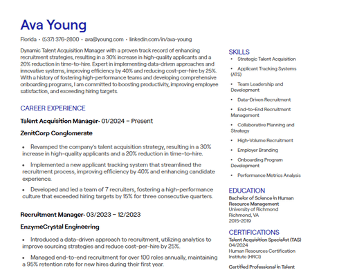 3 Talent Acquisition Manager CV Examples [+ Free Templates]