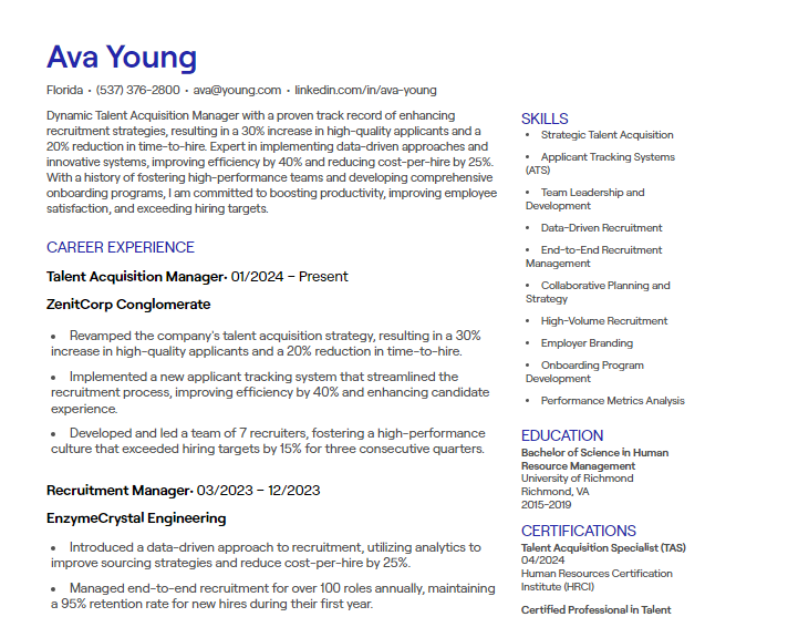 3 Talent Acquisition Manager CV Examples [+ Free Templates]