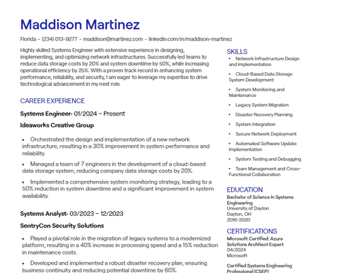 1 Systems Engineer CV Examples [+ Free Templates]