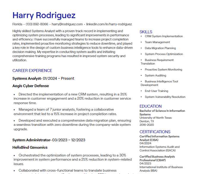 6 Systems Analyst CV Examples [+ Free Templates]