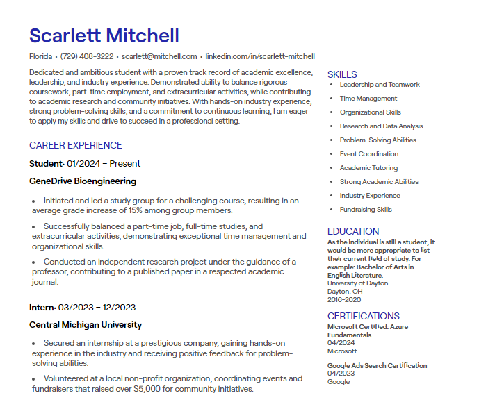 1 Student Cv Examples [+ Free Templates]