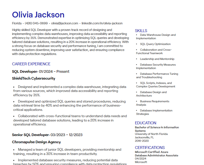 6 SQL Developer CV Examples [+ Free Templates]
