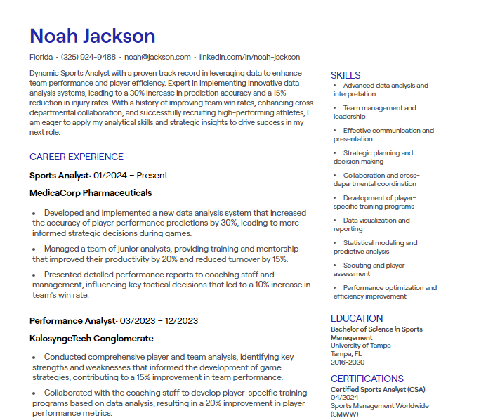 1 Sports Analyst CV Examples [+ Free Templates]