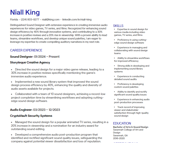 3 Sound Designer CV Examples [+ Free Templates]
