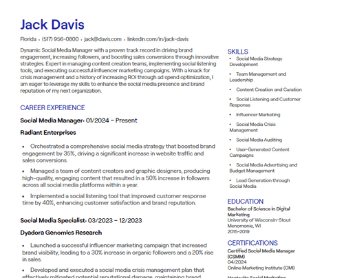 12 Social Media Manager CV Examples [+ Free Templates]