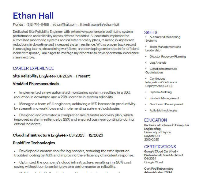 5 Site Reliability Engineer CV Examples [+ Free Templates]