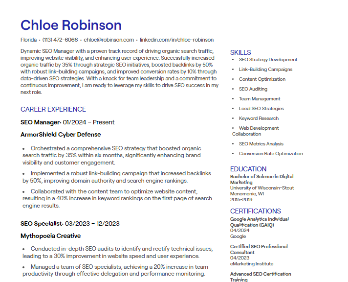 4 SEO Manager CV Examples [+ Free Templates]
