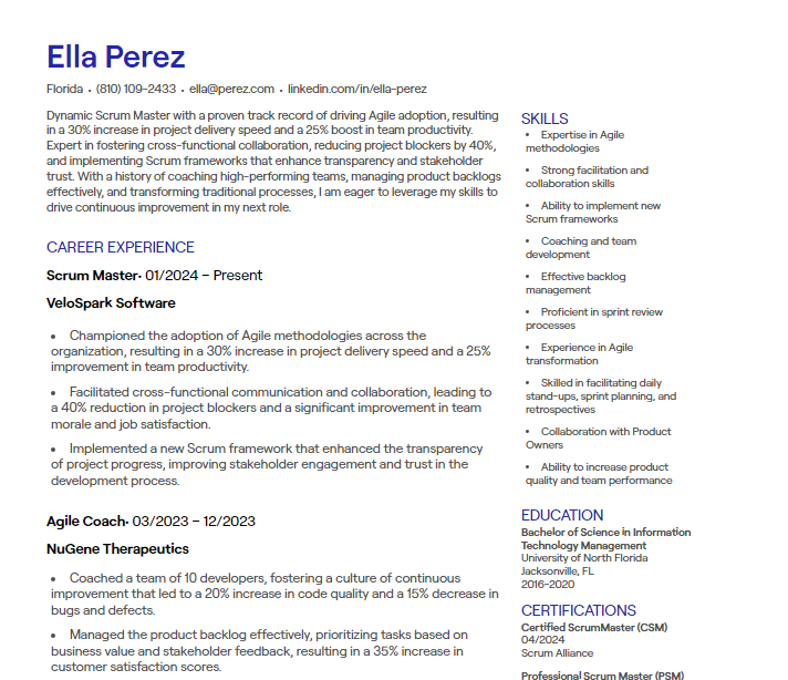 8 Scrum Master CV Examples [+ Free Templates]