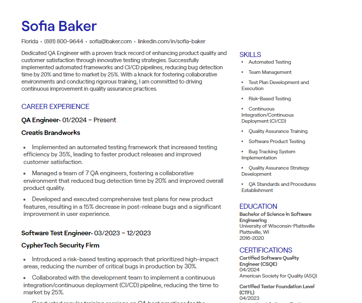 3 QA Engineer CV Examples [+ Free Templates]