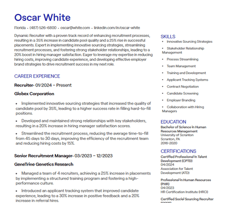 10 Recruiter CV Examples [+ Free Templates]