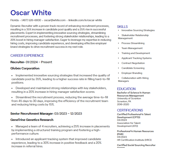 10 Recruiter CV Examples [+ Free Templates]