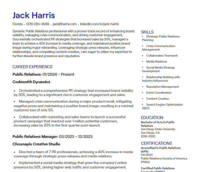 7 Public Relations CV Examples [+ Free Templates]