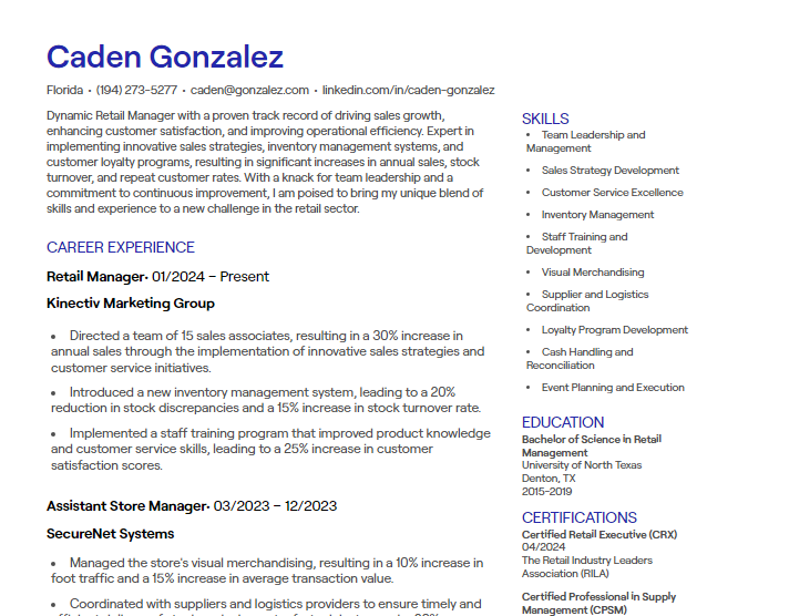 4 Retail Manager CV Examples [+ Free Templates]