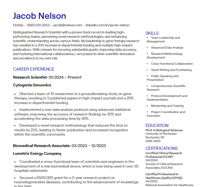 1 Research Scientist CV Examples [+ Free Templates]
