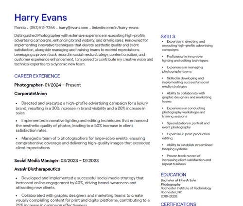 10 Photographer CV Examples [+ Free Templates]