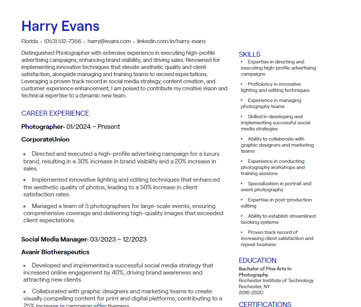 10 Photographer CV Examples [+ Free Templates]