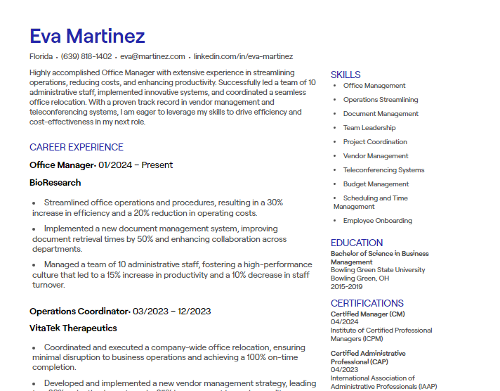 1 Office Manager CV Examples [+ Free Templates]