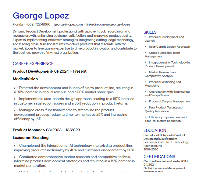 6 Product Development CV Examples [+ Free Templates]