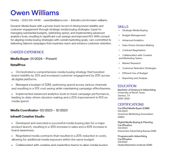 5 Media Buyer CV Examples [+ Free Templates]