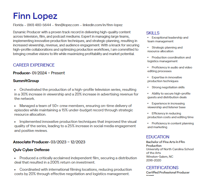 1 Producer CV Examples [+ Free Templates]