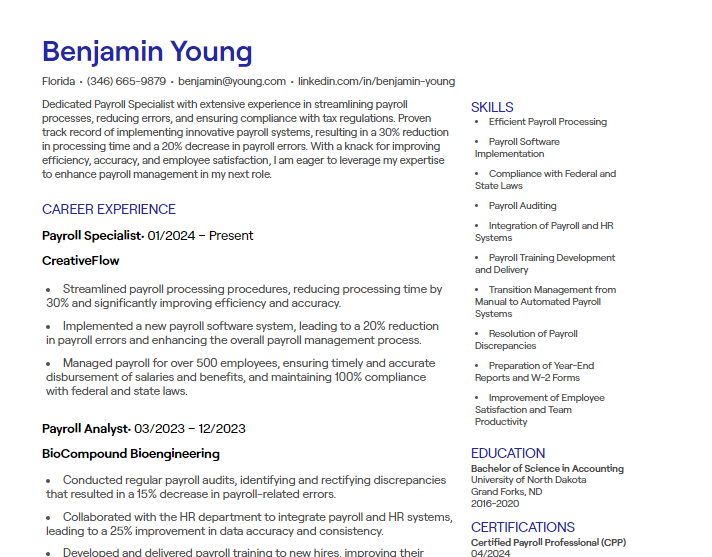 3 Payroll Specialist CV Examples [+ Free Templates]