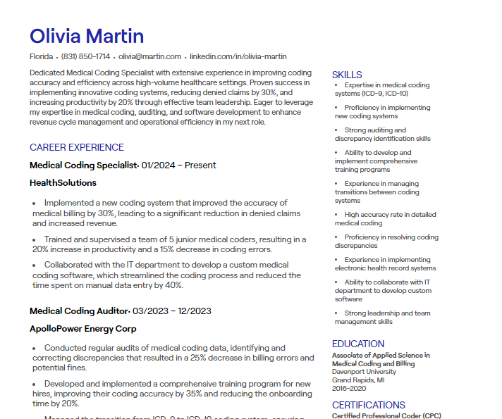 1 Medical Coding Specialist CV Examples [+ Free Templates]