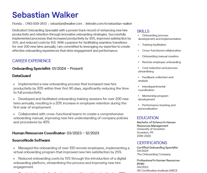 2 Onboarding Specialist CV Examples [+ Free Templates]