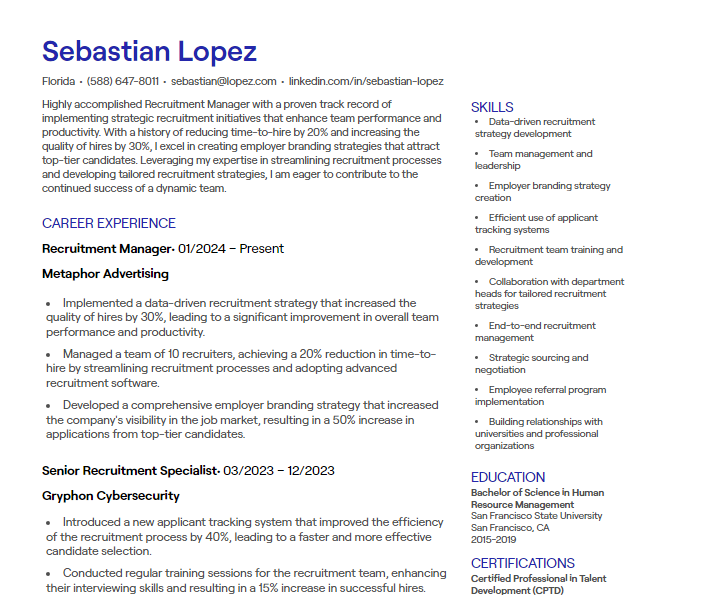 3 Recruitment Manager CV Examples [+ Free Templates]