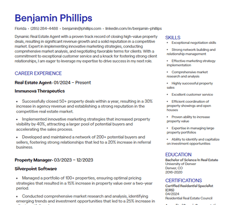 1 Real Estate Agent CV Examples [+ Free Templates]