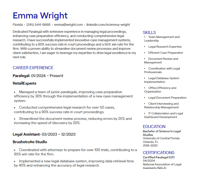 1 Paralegal CV Examples [+ Free Templates]