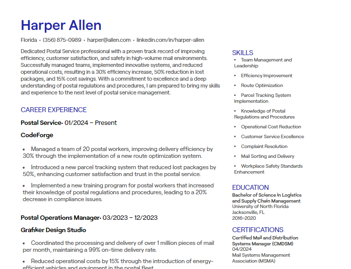 3 Postal Service CV Examples [+ Free Templates]