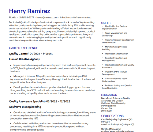 7 Quality Control CV Examples [+ Free Templates]