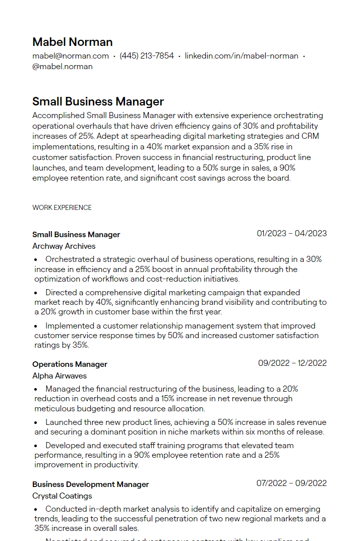 1+ Small Business Manager Resume Examples [with Guidance]