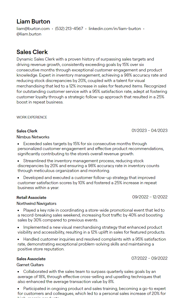 3+ Sales Clerk Resume Examples [with Guidance]