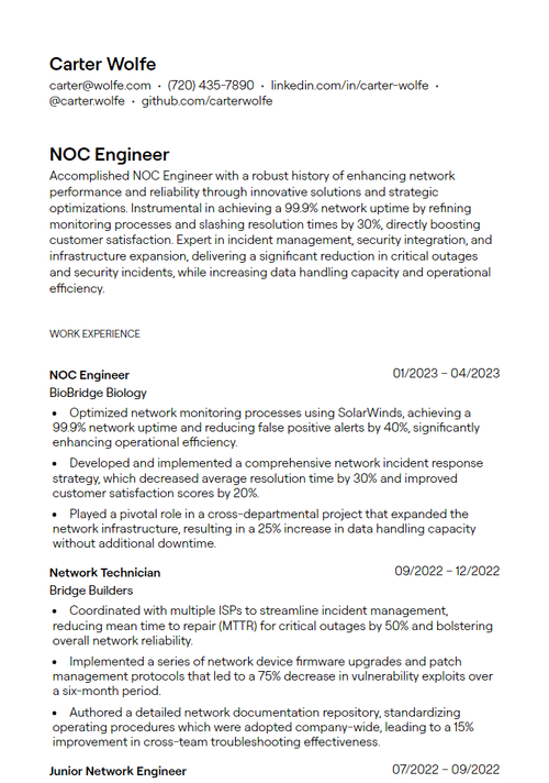 3+ NOC Engineer Resume Examples [with Guidance]