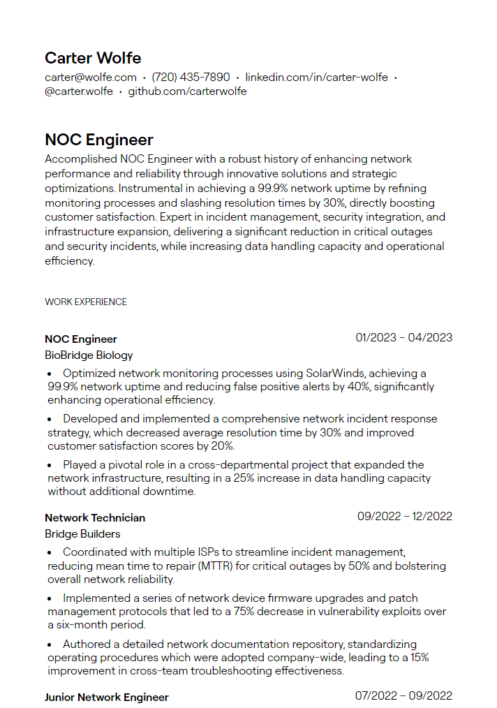 3+ NOC Engineer Resume Examples [with Guidance]