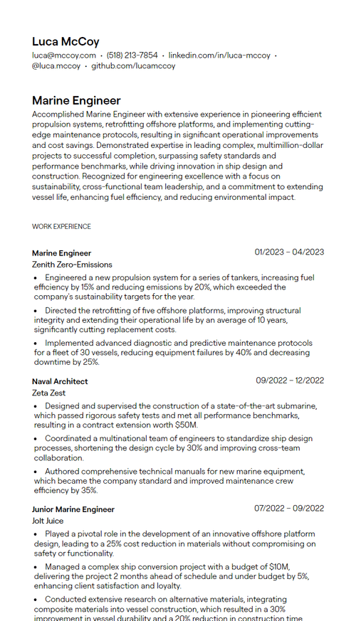 1+ Marine Engineer Resume Examples [with Guidance]