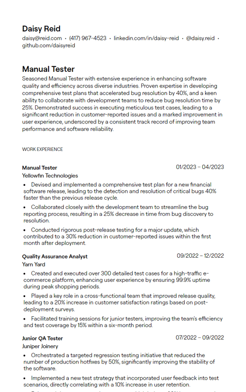 1+ Manual Tester Resume Examples [with Guidance]