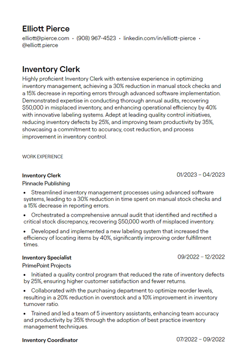1+ Inventory Clerk Resume Examples [with Guidance]