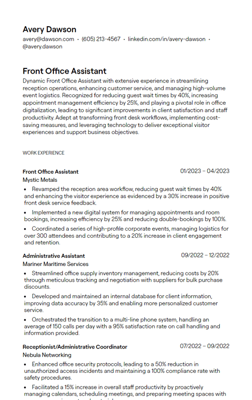 1+ Front Office Assistant Resume Examples [with Guidance]